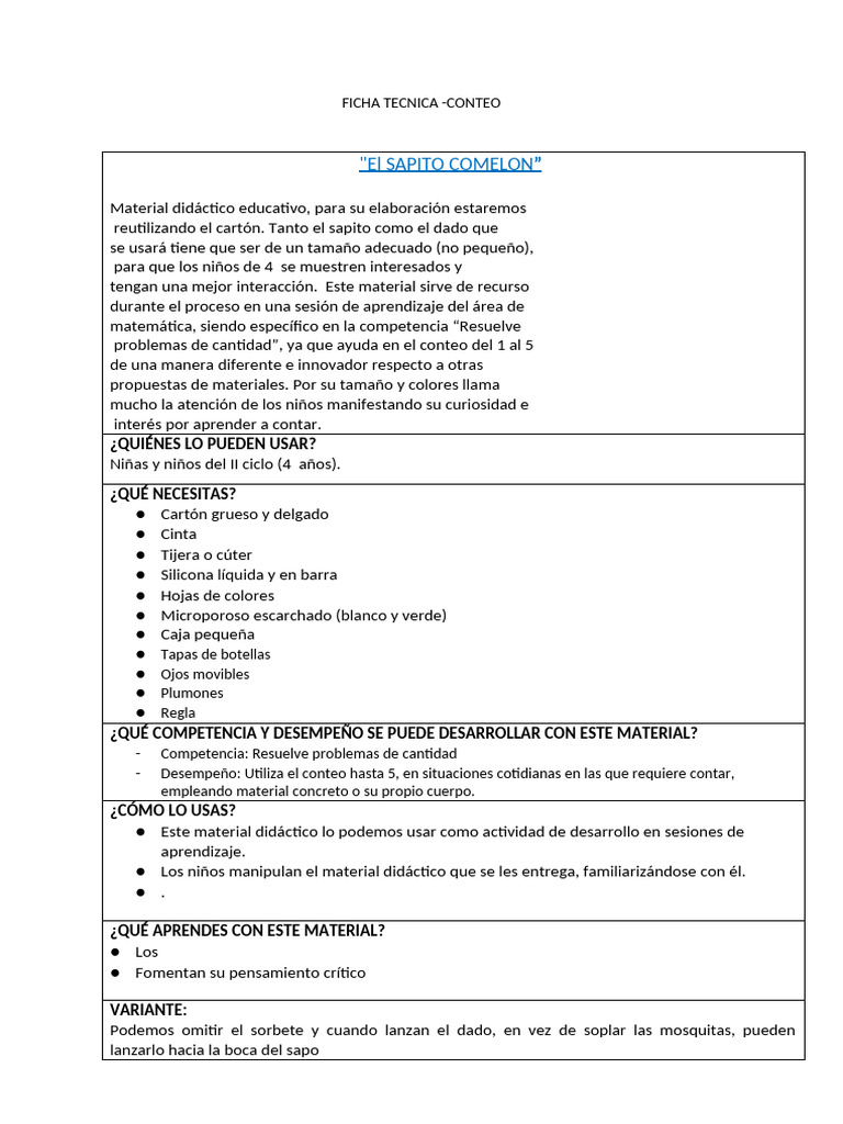 FICHA TÉCNICA - EL TREN DE LAS SÍLABAS | PDF