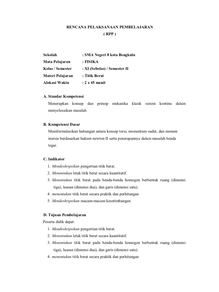 Contoh RPP Fisika SMA | PDF