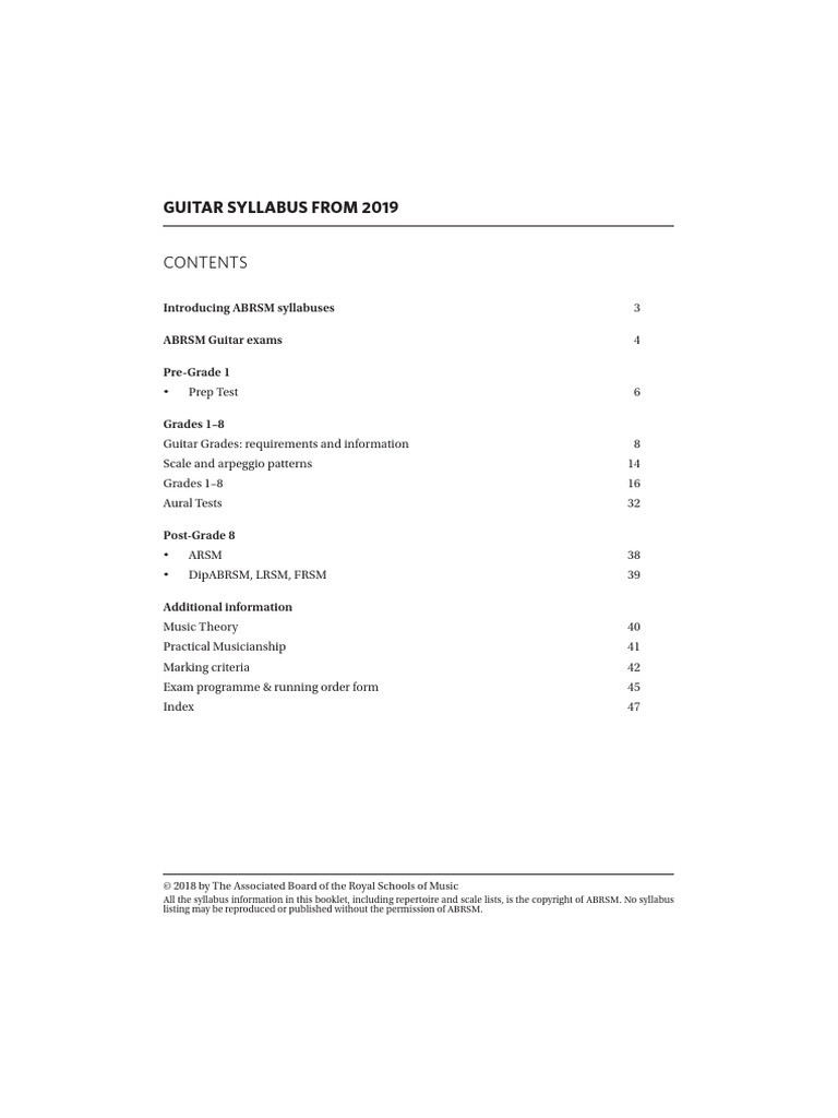 Guitar Grades Syllabus Abrsm | PDF | Scale (Music) | Interval (Music)