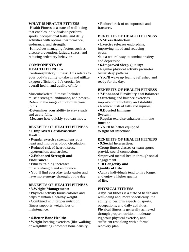 Health Fitness: Key Components & Benefits | PDF | Physical Fitness ...