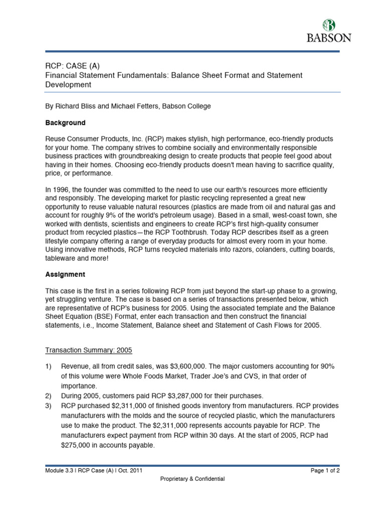 ACC7800 RCP Case (A) (Summer 2023) | PDF | Expense | Debt