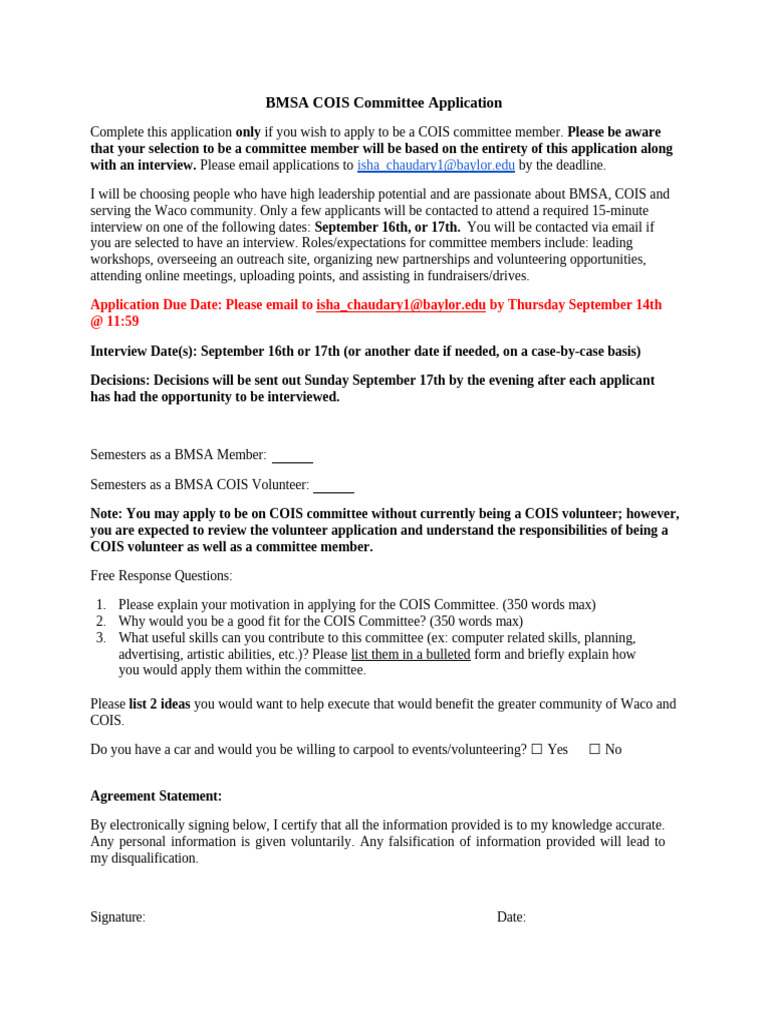 BMSA COIS Committee Application | PDF