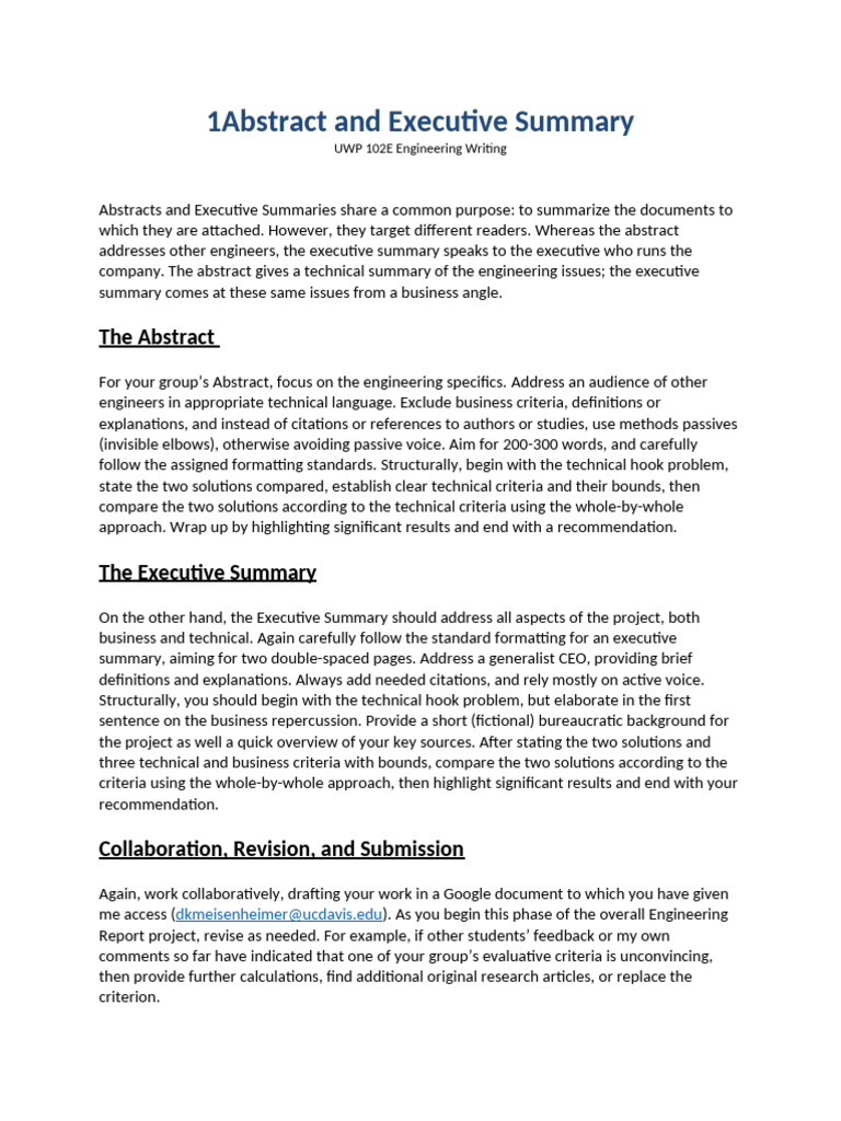 Engineering Abstracts vs. Executive Summaries | PDF | Abstract (Summary ...