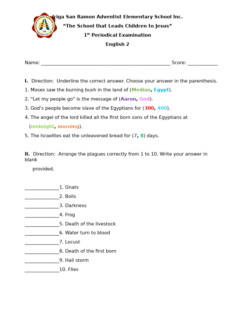 Grade 2 Exam 1st Periodical | PDF