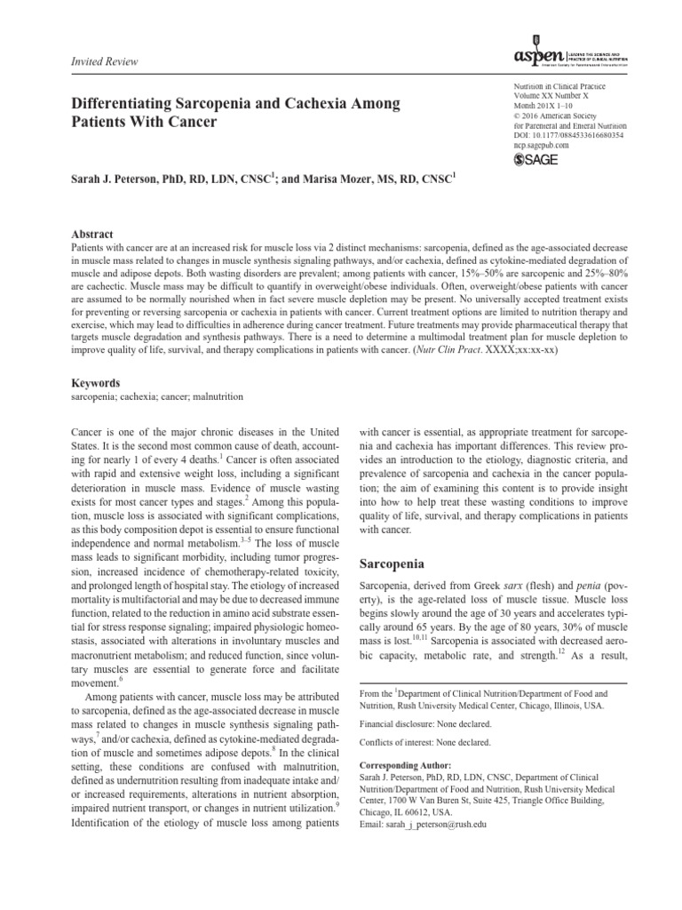Sarcopenia vs. Cachexia | PDF | Clinical Medicine | Medical Specialties