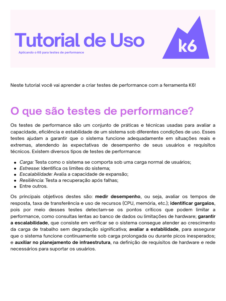 Tutorial de uso do K6 | PDF | Testes de software | Carro Tutorial de uso do K6 | PDF | Testes de software | Carro