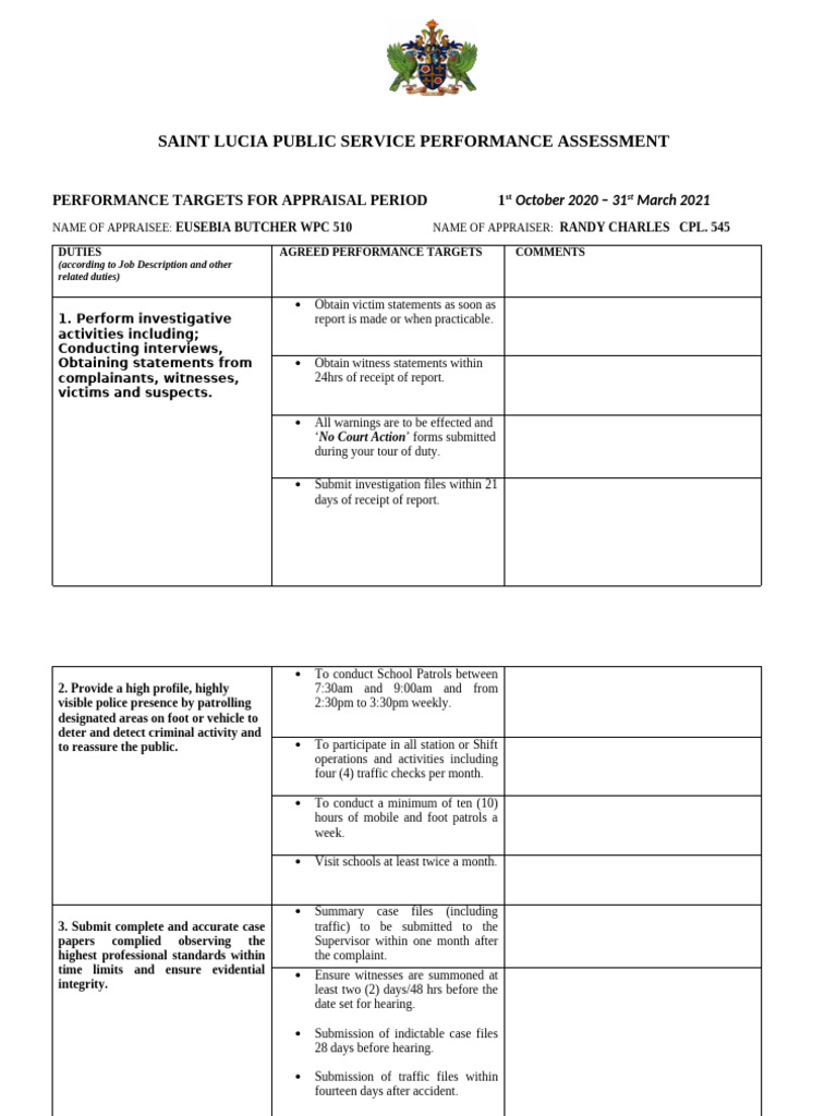 Performance Targets Form 3 | PDF | Arrest | Police