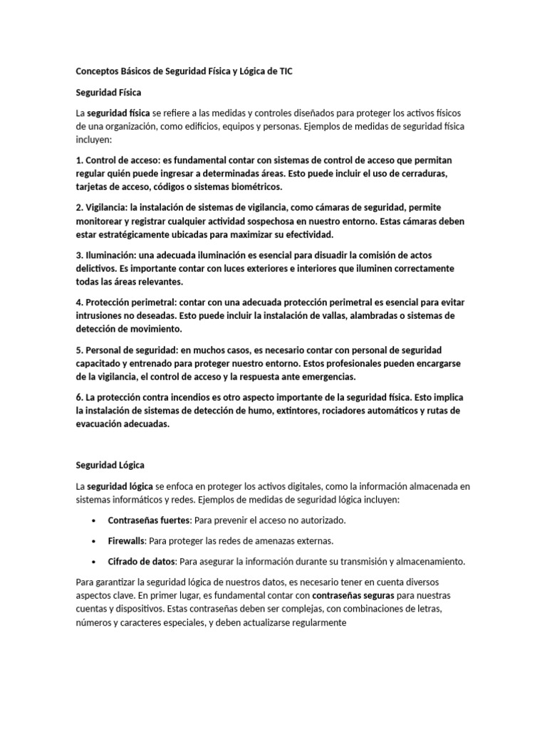Conceptos Básicos de Seguridad Física y Lógica de TIC | PDF | La seguridad informática | Seguridad