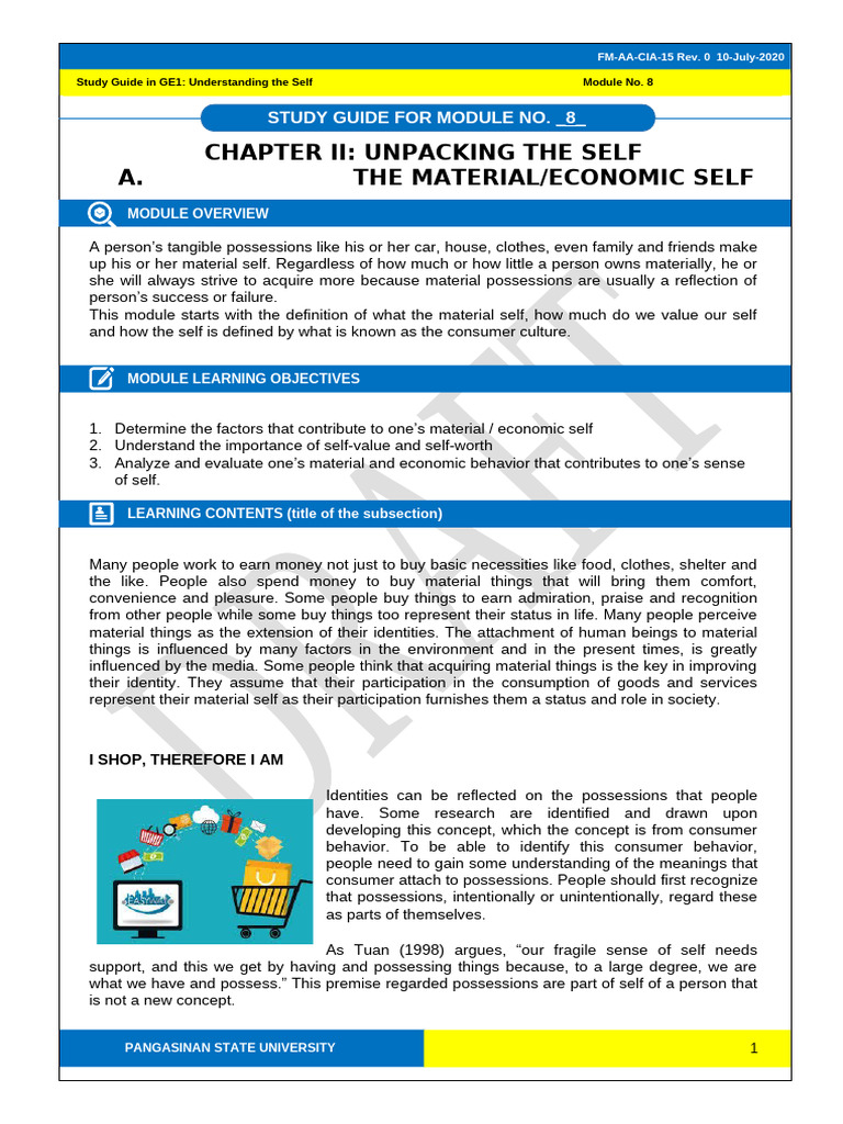 GE1 Module 8 Material Self | PDF | Self Esteem | Identity (Social Science)