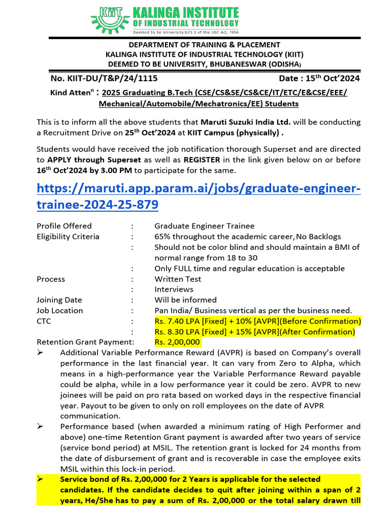 Registration For Maruti Suzuki India Ltd. Recruitment Drive - 2025 ...