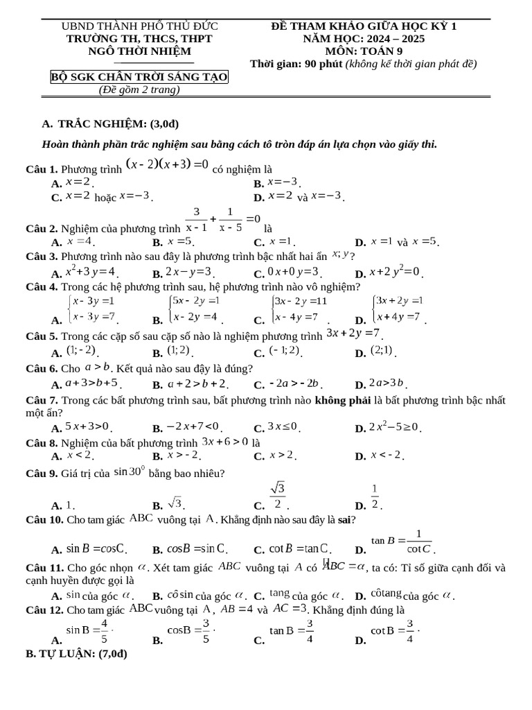 NTN - DE THAM KHAO GHK1 - TOÁN 9 - Sang Ha | PDF