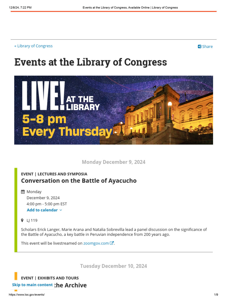 Events at The Library of Congress, Available Online - Library of ...