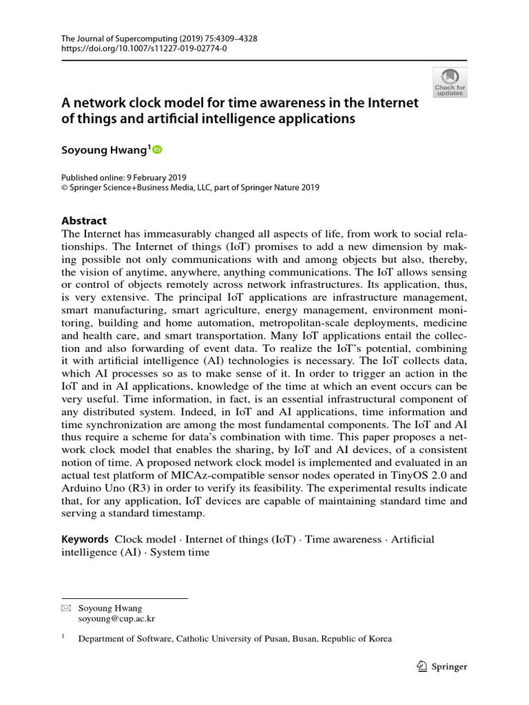 Hwang 2019 - A Netwrosk Clock Model For Time Awareness in The Internet of Things and Artificial ...
