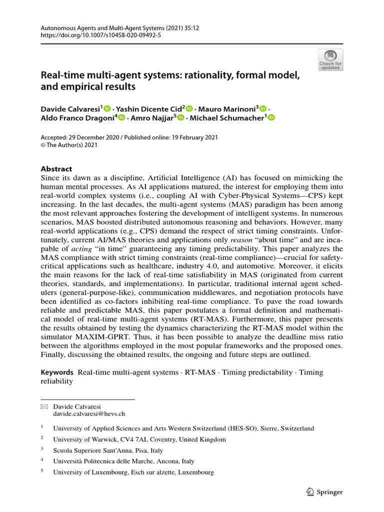 Calvaresi Et Al 2021 - Real Time Multtiagent Systems - Rationality ...