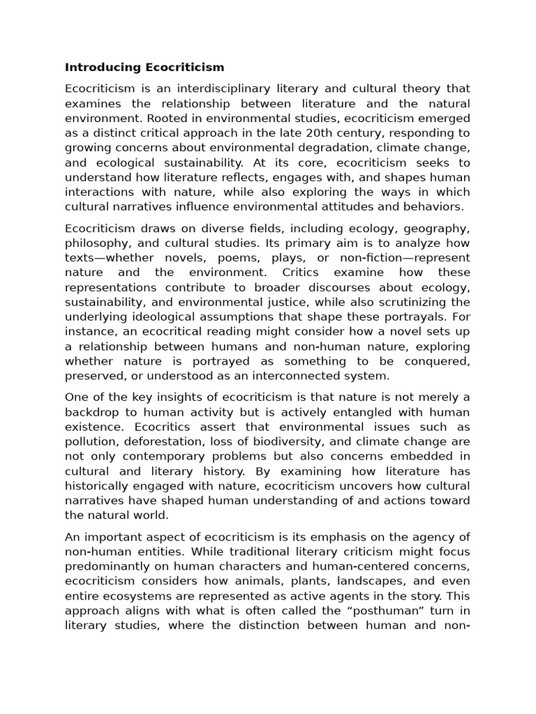Introducing Ecocriticism | PDF | Intersectionality | Ecocriticism