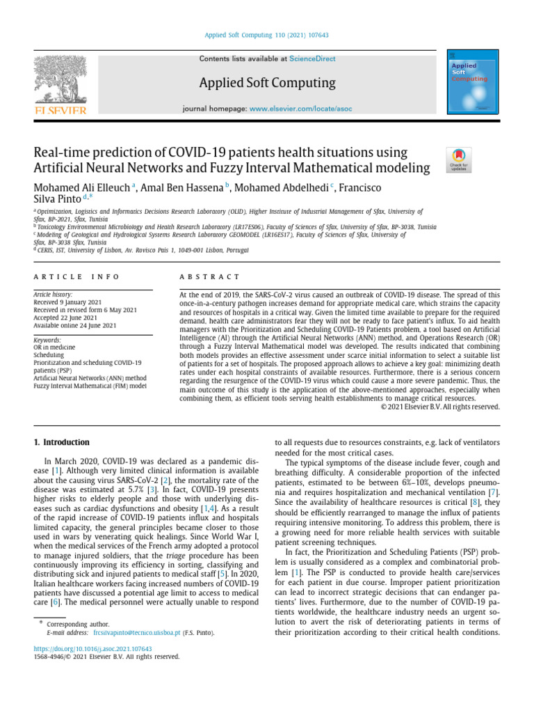 Applied Soft Computing: Mohamed Ali Elleuch, Amal Ben Hassena, Mohamed Abdelhedi, Francisco ...