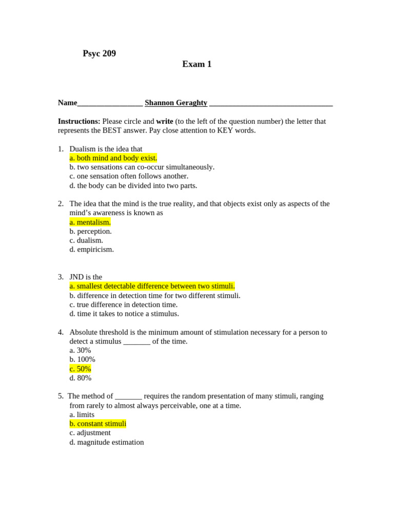 Psychology Exam for Students | PDF | Retina | Visual Acuity