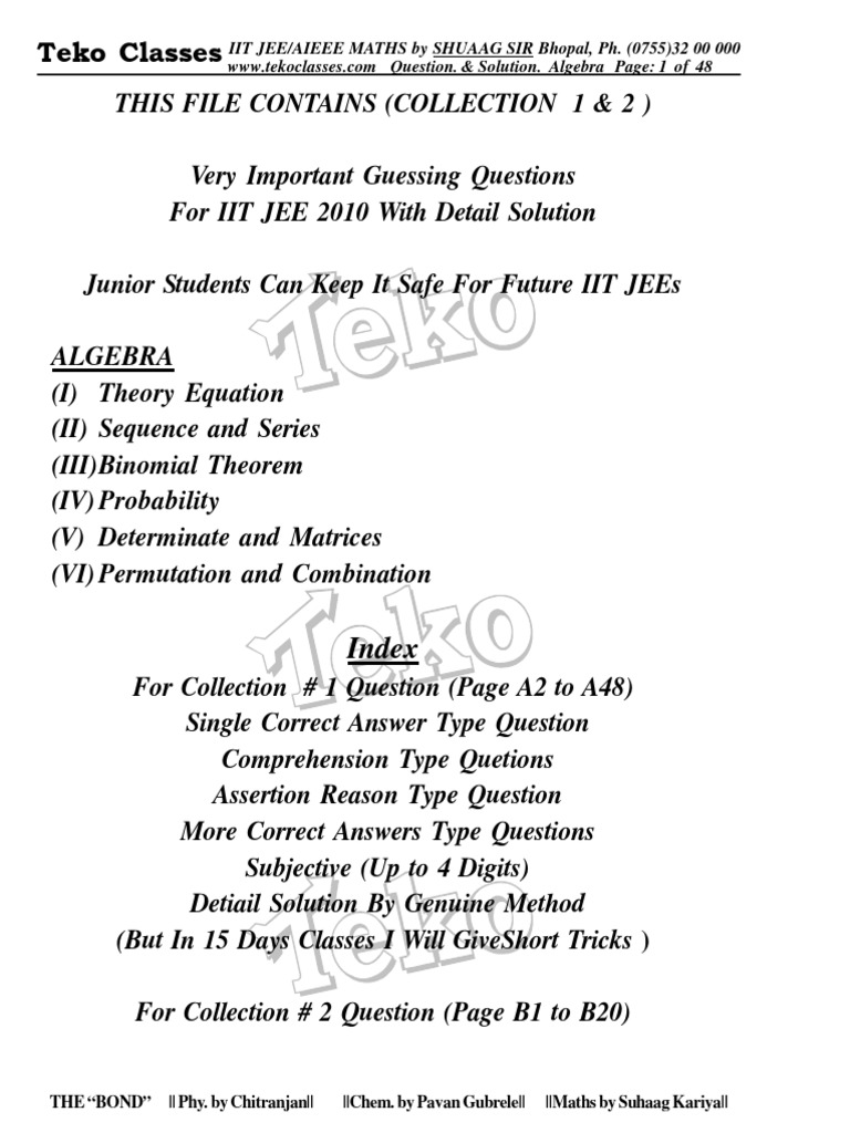 IIT Material - Teko Classes | PDF | Numbers | Equations