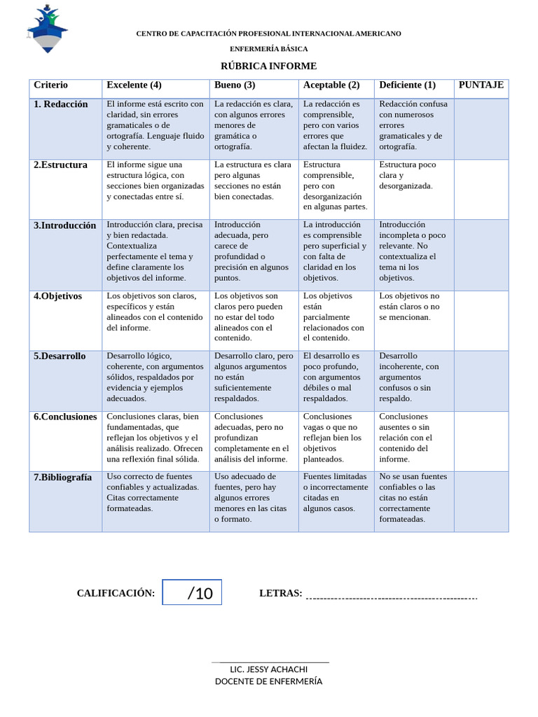 Rúbrica Informe | PDF | Comunicación humana | Lingüística