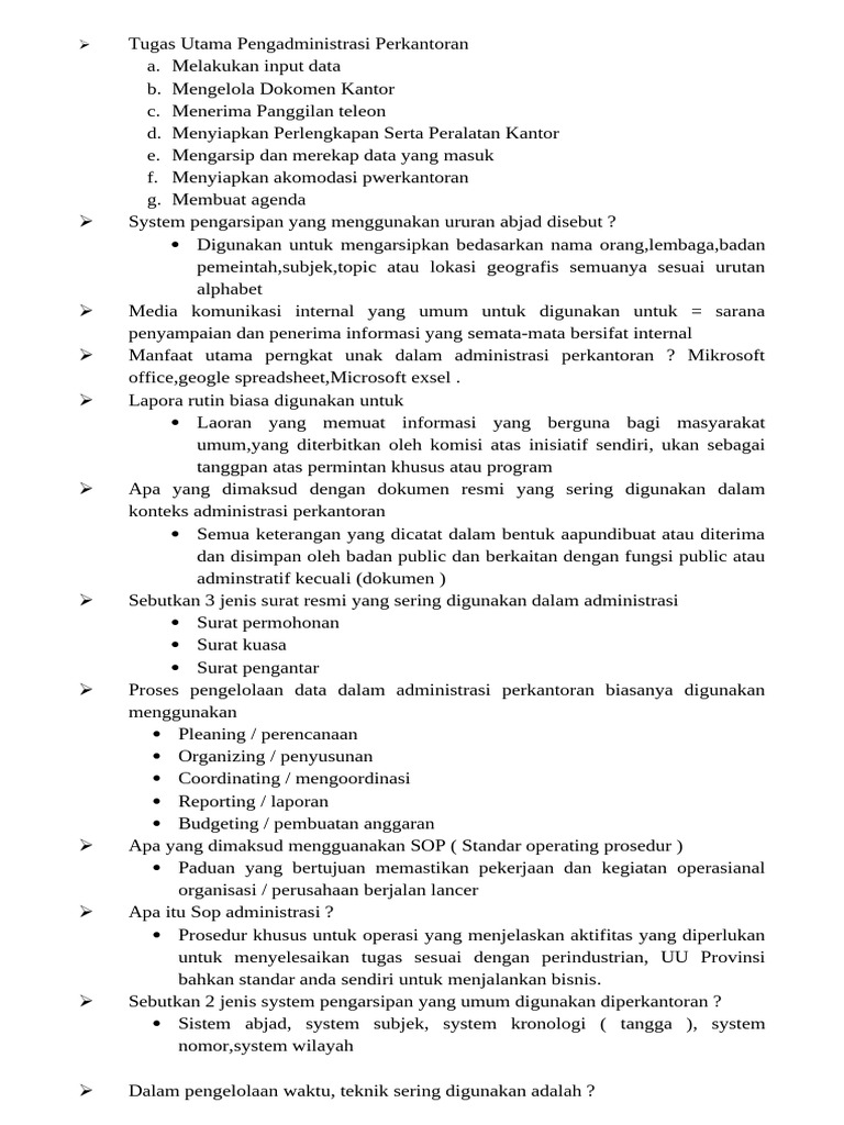 Tugas dan Keterampilan Administrasi Perkantoran | PDF