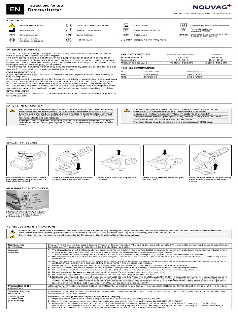 Dermatome Instructions for Use Guide | PDF | Sterilization (Microbiology)