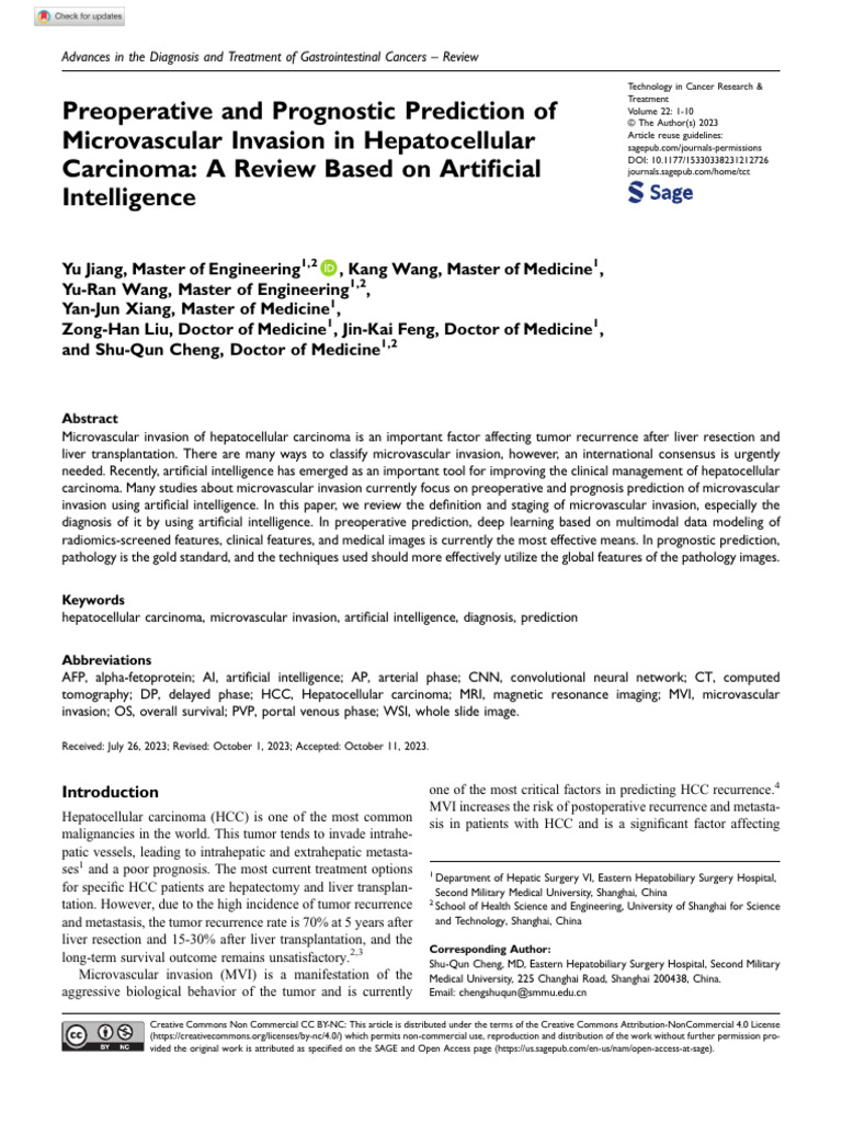 AI in Predicting Microvascular Invasion in HCC | PDF | Medical Imaging ...