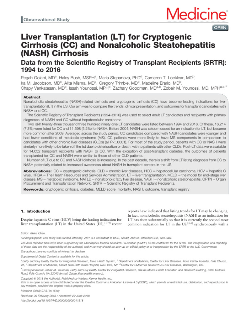 Liver Transplantation LT For Cryptogenic.28 | PDF | Diseases And ...