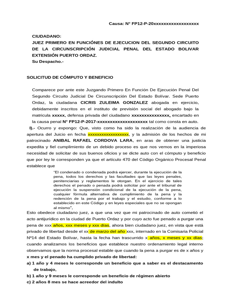 SOLICITUD DE COMPUTO DE ANIBAL 2022 | PDF | Castigos | Debido al proceso