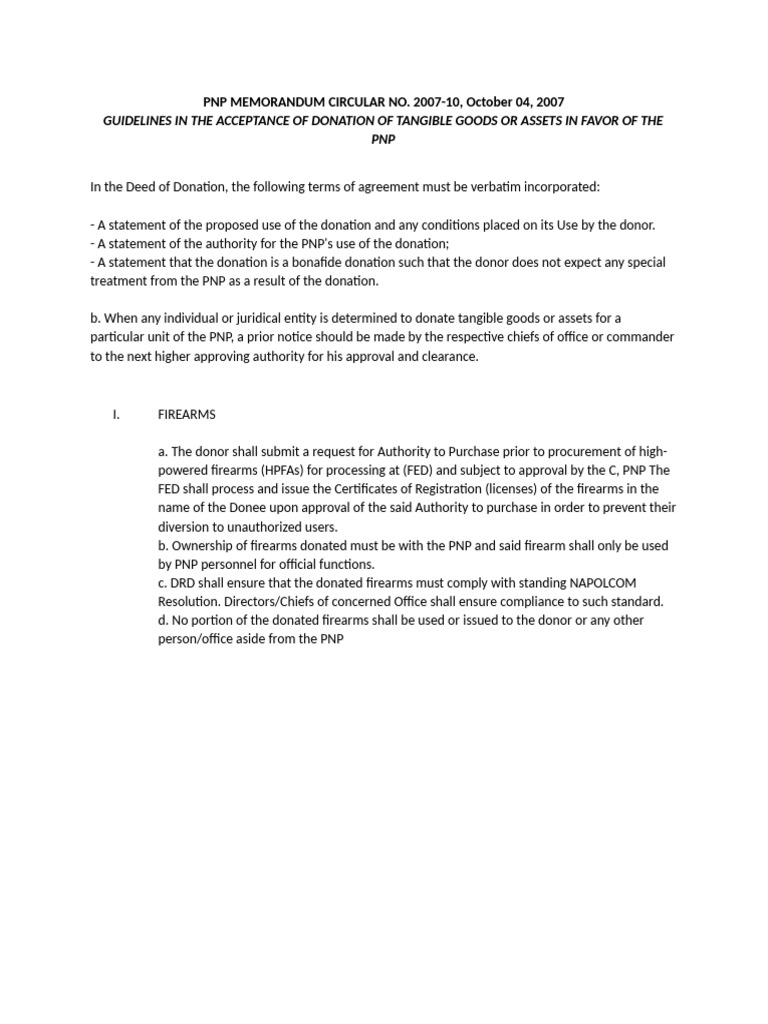 Guidelines for PNP Asset Donations | PDF
