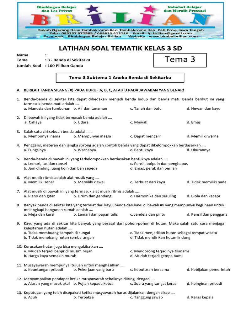 Soal Pilihan Ganda Kelas 3 SD Tema 3 | PDF