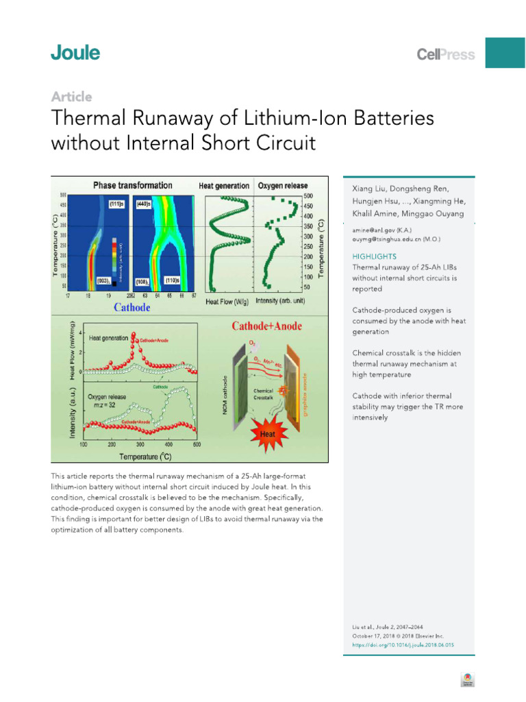Thermal Runaway of Lithium-Ion Batteries Without Internal Short Circuit ...