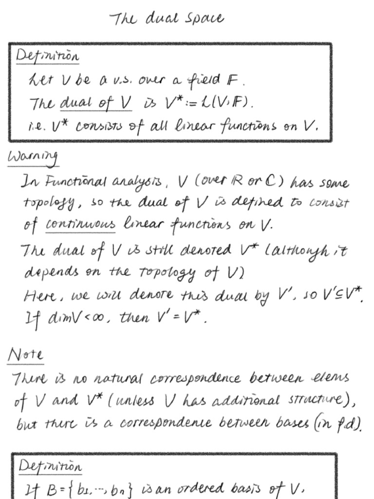 6351 Lec 8 V*, V** | PDF | Basis (Linear Algebra) | Linear Map