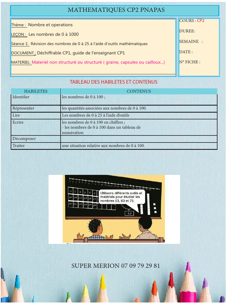 Mathématiques CP2 : Nombres 0 à 100 | PDF