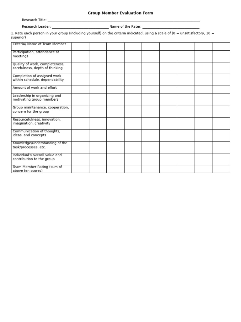 Group Member Evaluation Form | PDF