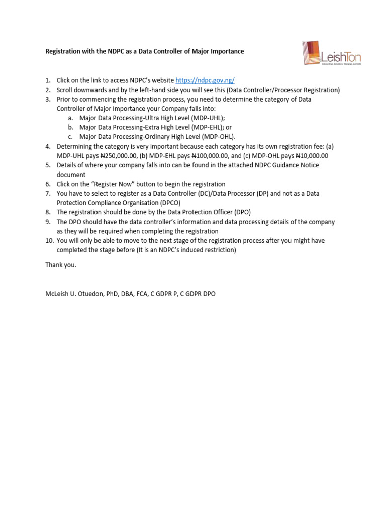NDPC Data Controller Registration Guide | PDF