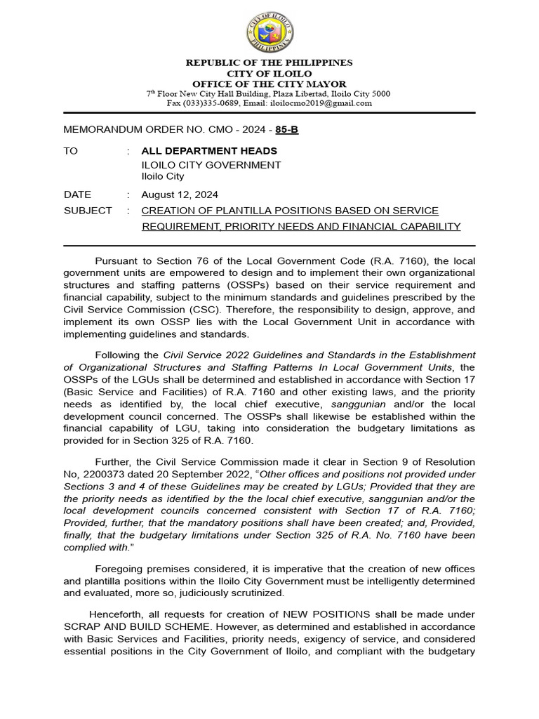 (Creation) Memo 85-B Revised MEMO For Creation | PDF | Government