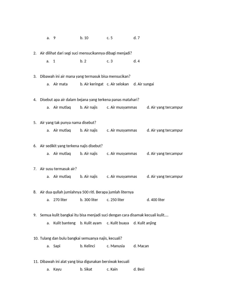 Soal Ujian Uas Fikih Kelas 2 | PDF
