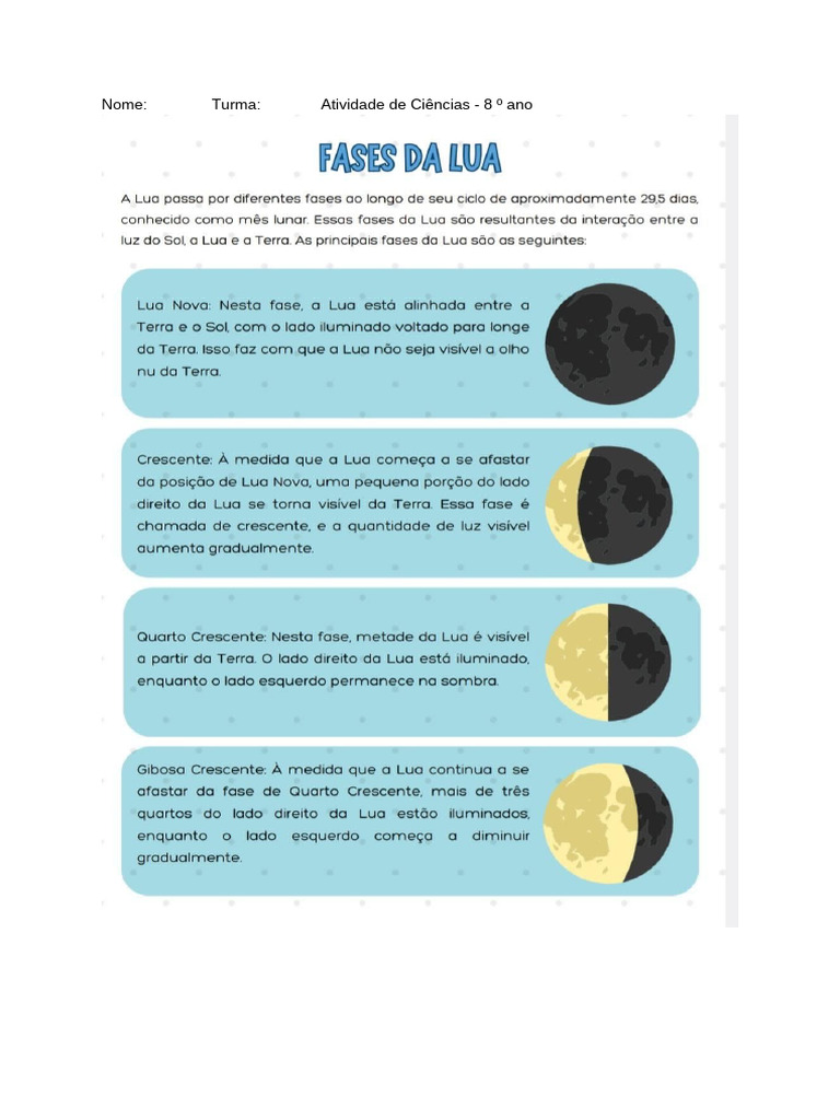 fases da lua 8 ano | PDF