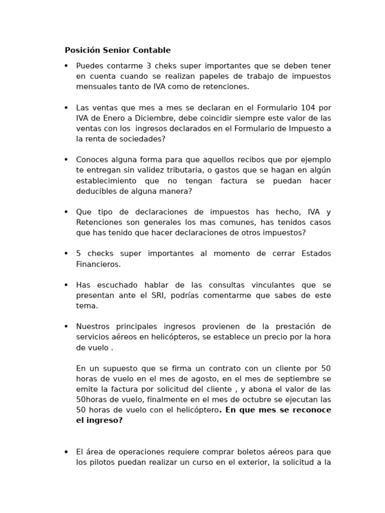 Entrevista Senior Contabilidad | PDF | Contabilidad | Factura