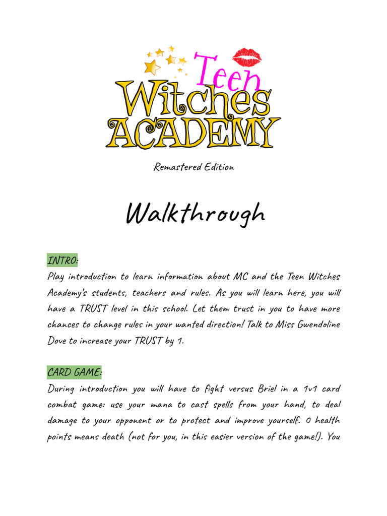 Teen Witches Academy Walkthrough | PDF