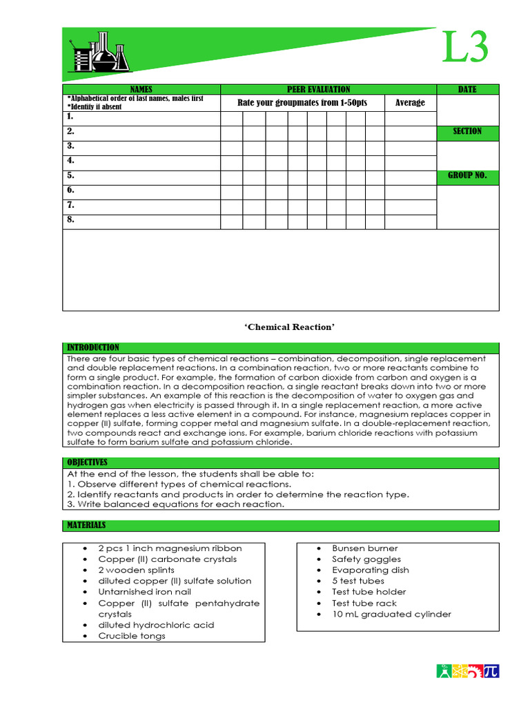 L3 Chemical Reactions | PDF | Chemical Reactions | Magnesium