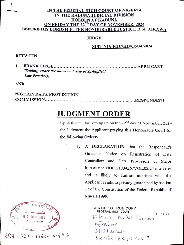 Judgment On Registration As A Data Controller | PDF | Standing (Law ...
