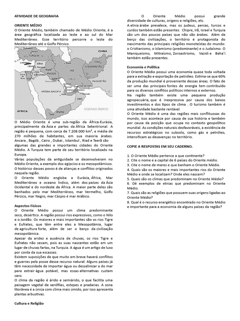Geografia e Cultura do Oriente Médio | PDF | Oriente Médio