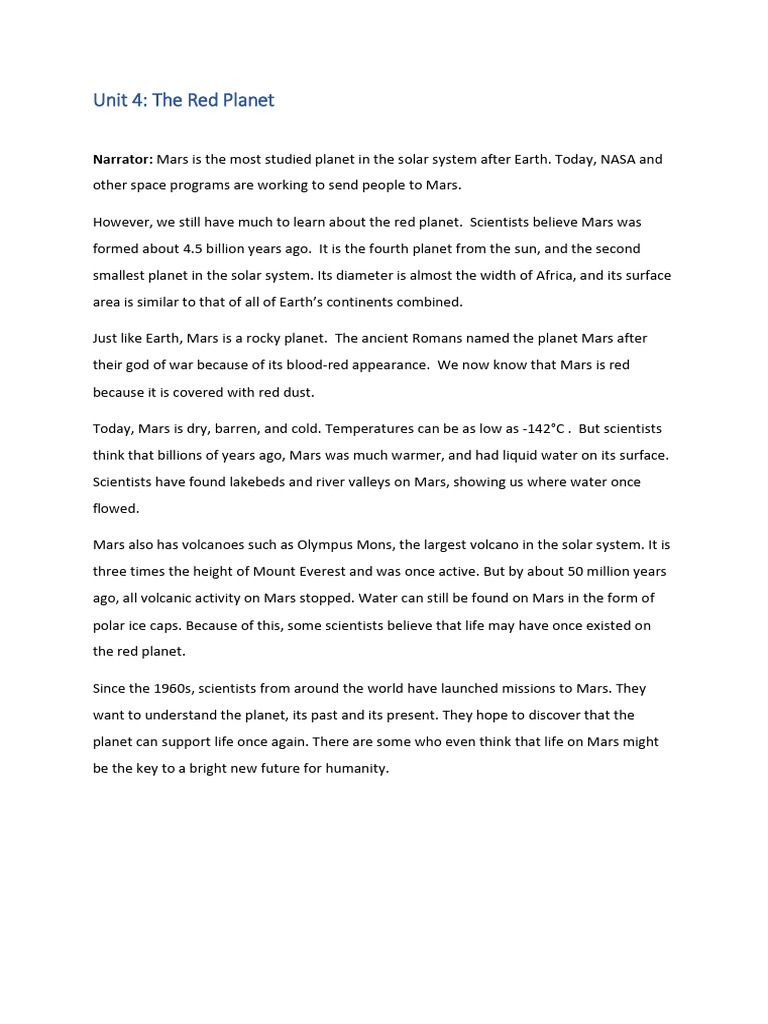 Unit 4 The Red Planet | PDF