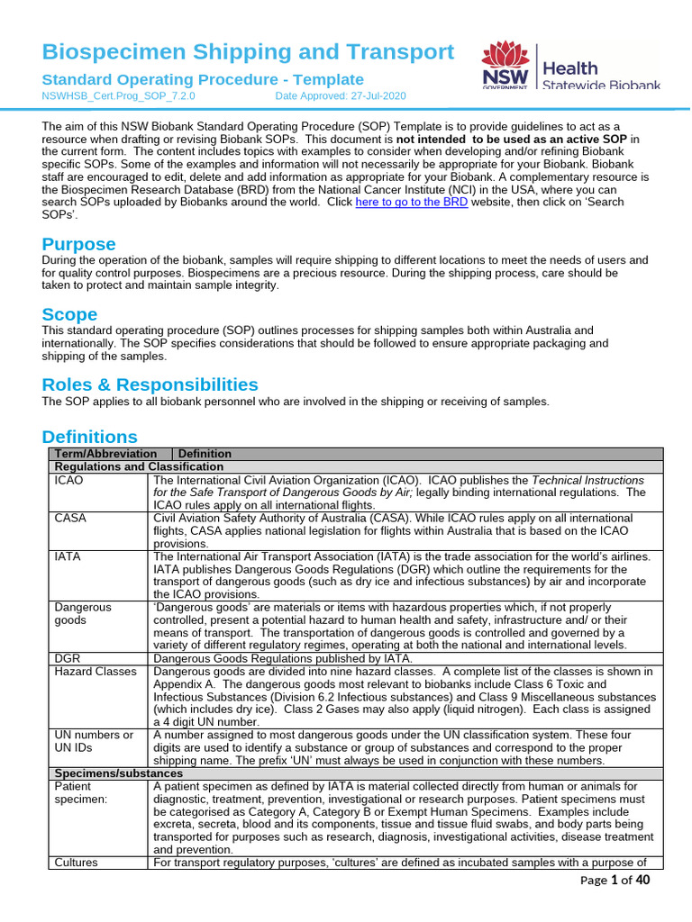 SOP 7.2 Template NSWHSB Shipping Transport Final v1.2-2020 | PDF ...
