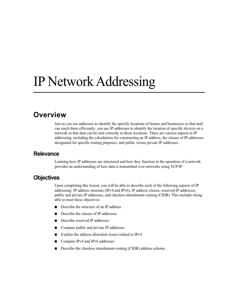 U3 Lectura 1 - Network Addressing | PDF