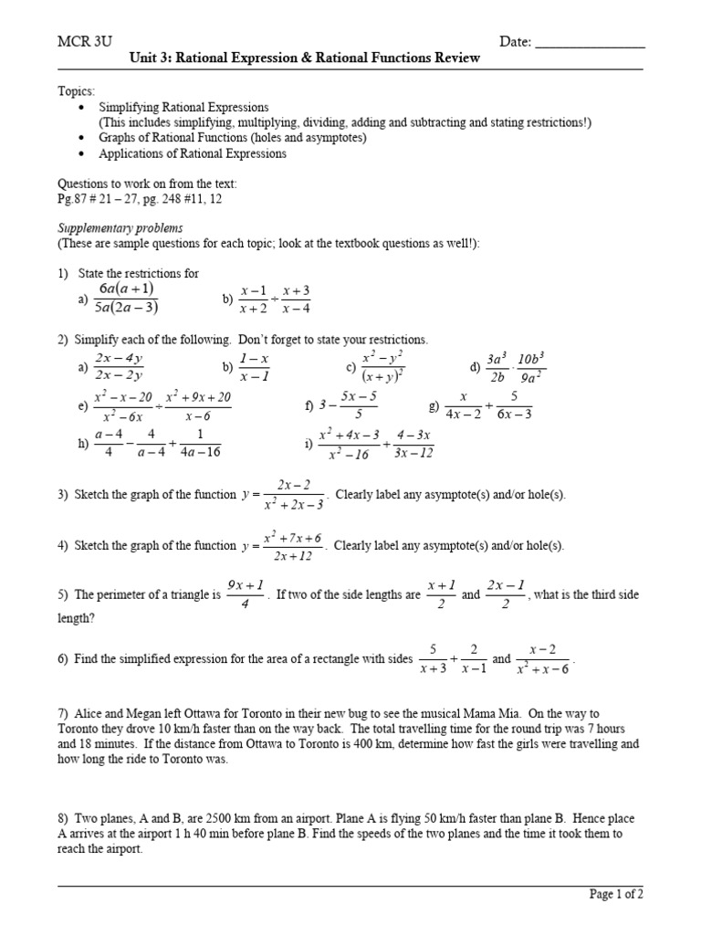 Rational Expressions Review Guide | PDF | Elementary Mathematics ...