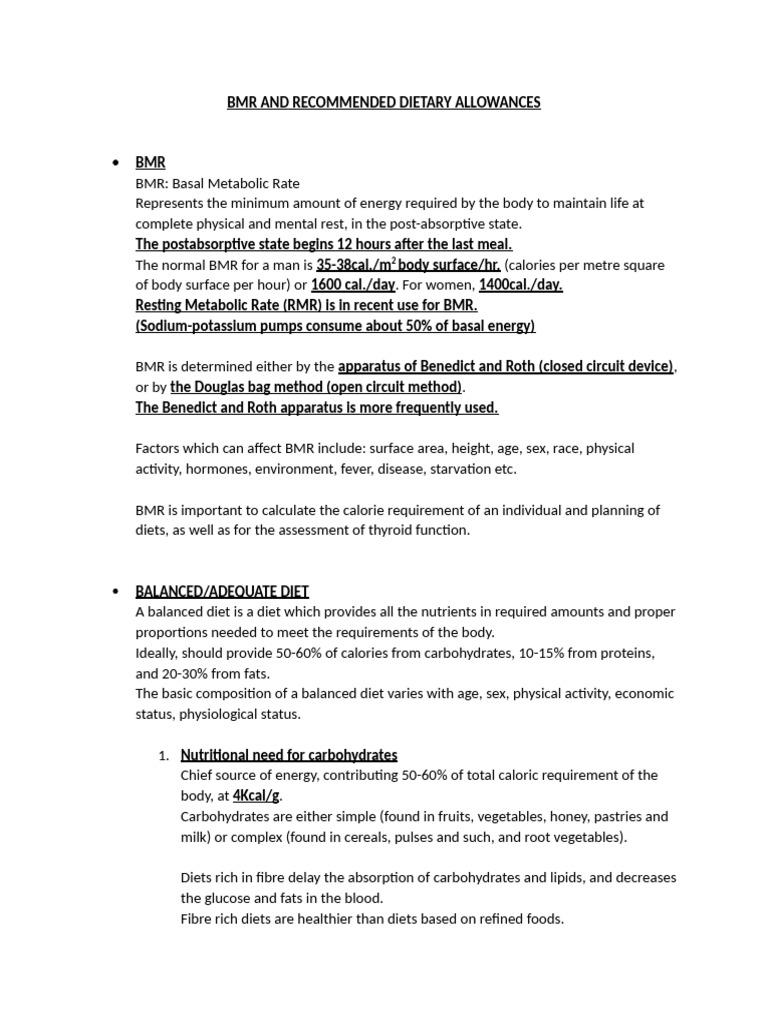 BMR AND RDA | PDF | Nutrients | Fat