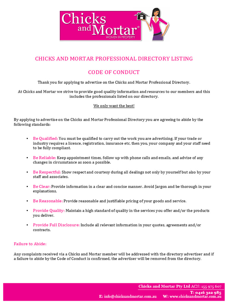 Chicks-and-Mortar-Professional-Network-Code-of-Conduct | PDF ...