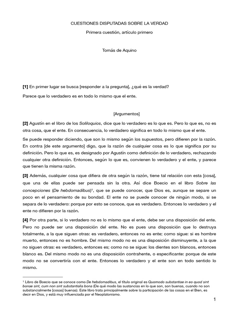 Thomas Von Aquin de Veritate Q. 1 A. 1 Spanisch | PDF | Verdad | Existencia